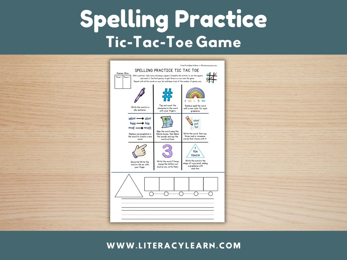 Spelling Practice Tic-Tac-Toe Game - Literacy Learn Unlimited