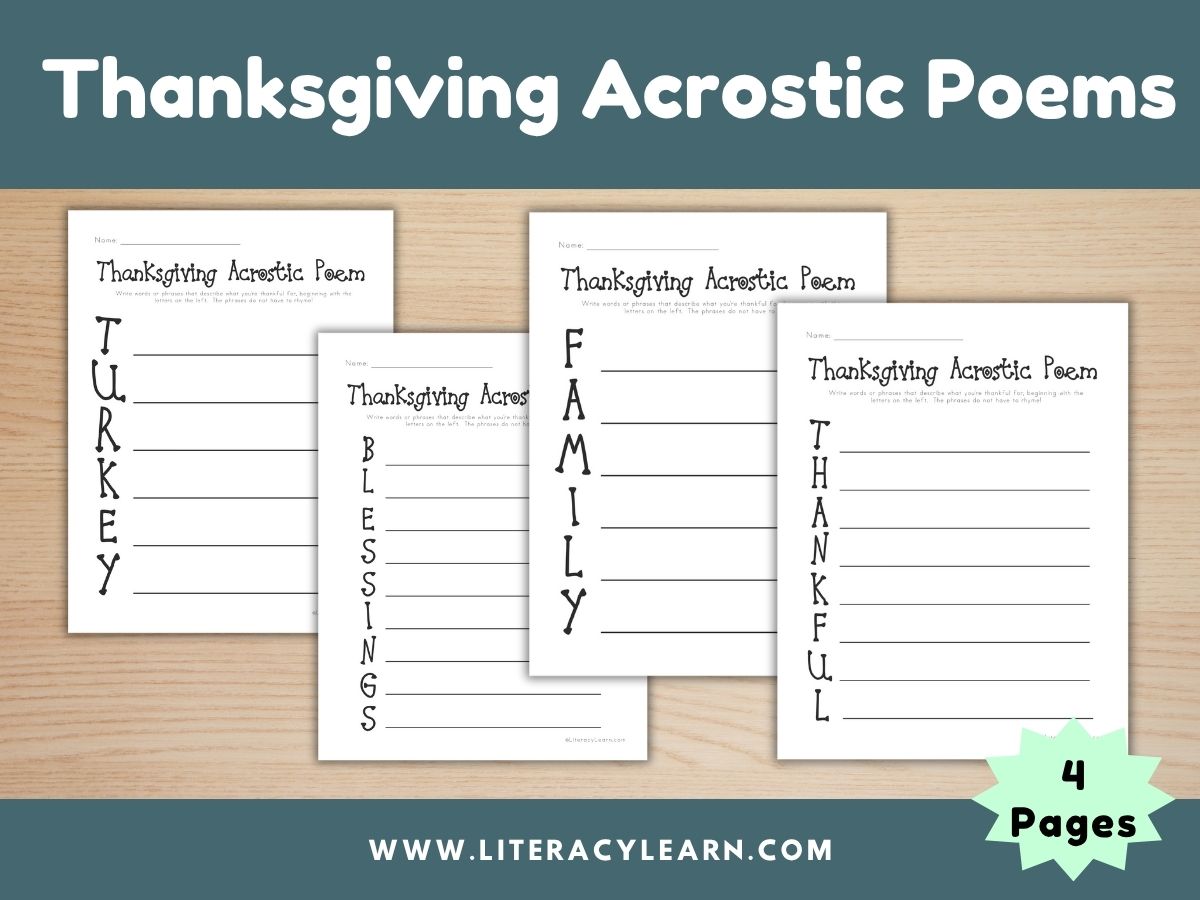 Thanksgiving Acrostic Poems - Literacy Learn Unlimited