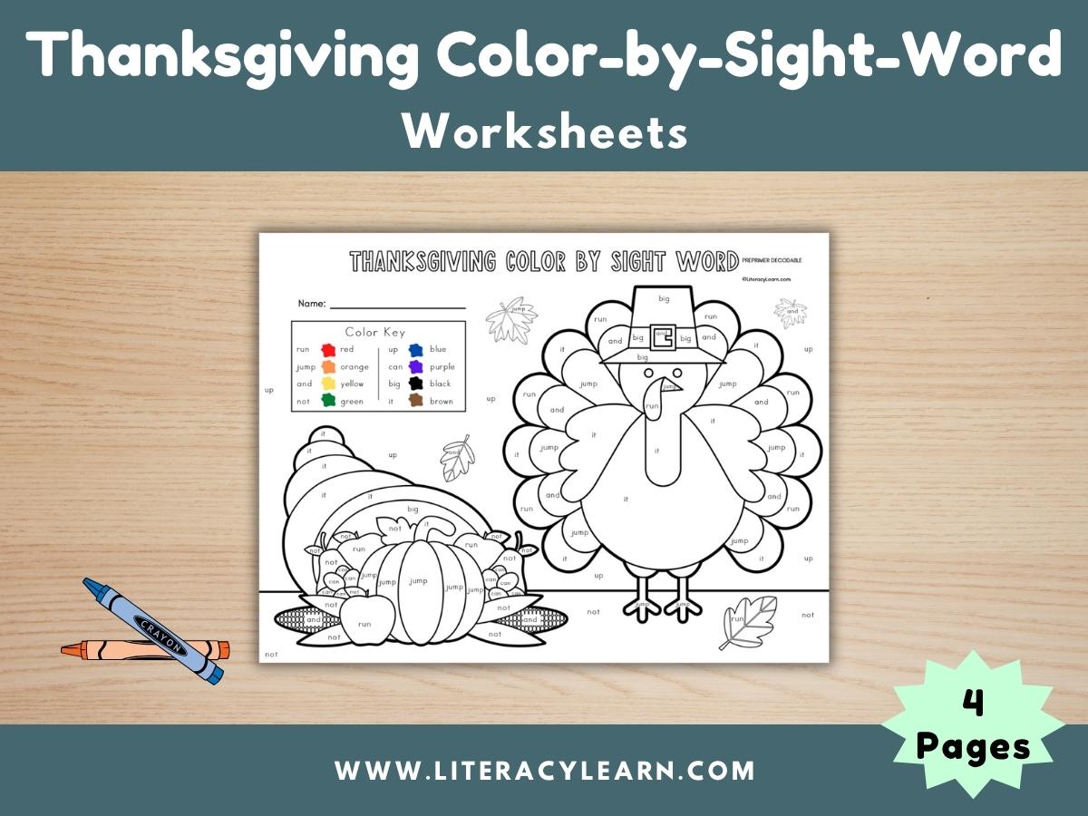 Thanksgiving: Color-by-Sight-Word Worksheets - Literacy Learn Unlimited