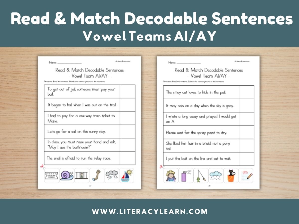 Decodable Sentences Read & Match: AI/AY - Literacy Learn Unlimited