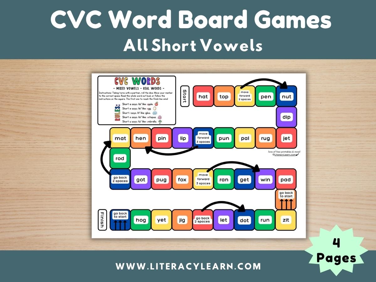 CVC Word Board Games: Mixed Vowels - Literacy Learn Unlimited