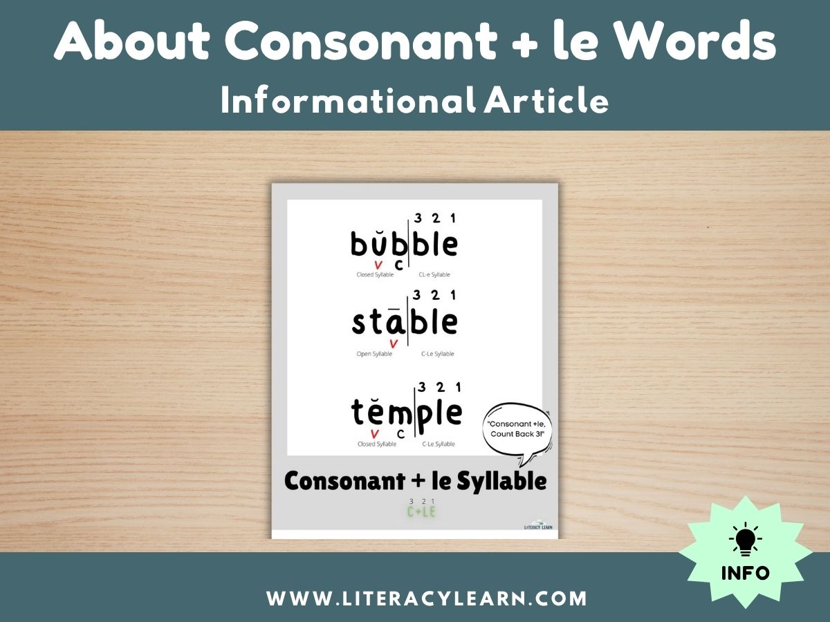 About Consonant+le Words - Literacy Learn Unlimited