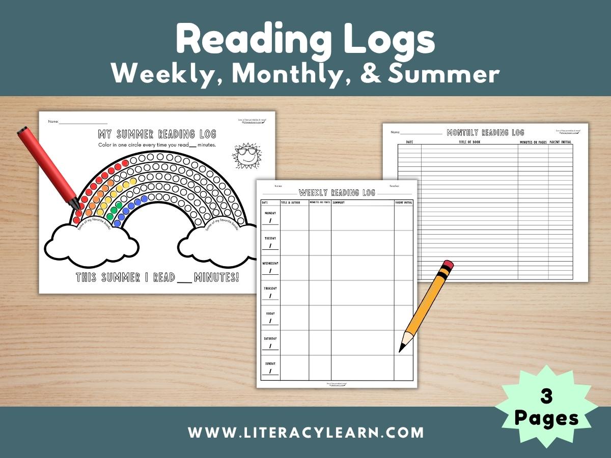 Reading Log Printables: Weekly, Monthly, & Summer - Literacy Learn ...