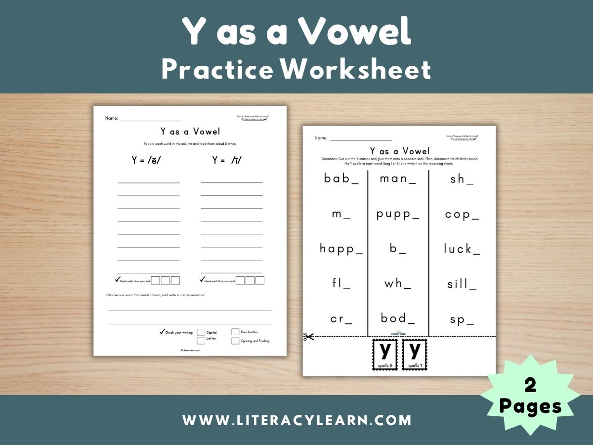 Y as Vowel Worksheets - Literacy Learn Unlimited