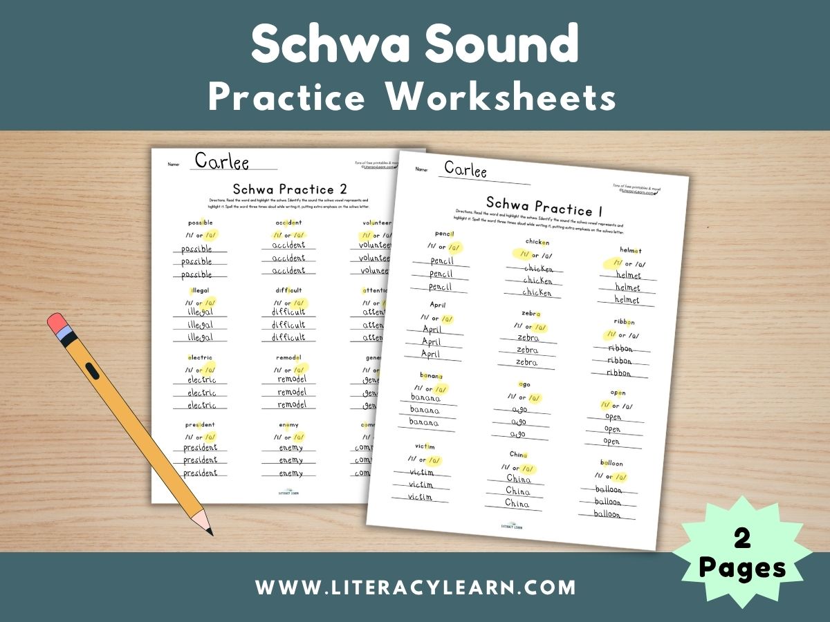 Schwa Sound Practice Worksheets - Literacy Learn Unlimited
