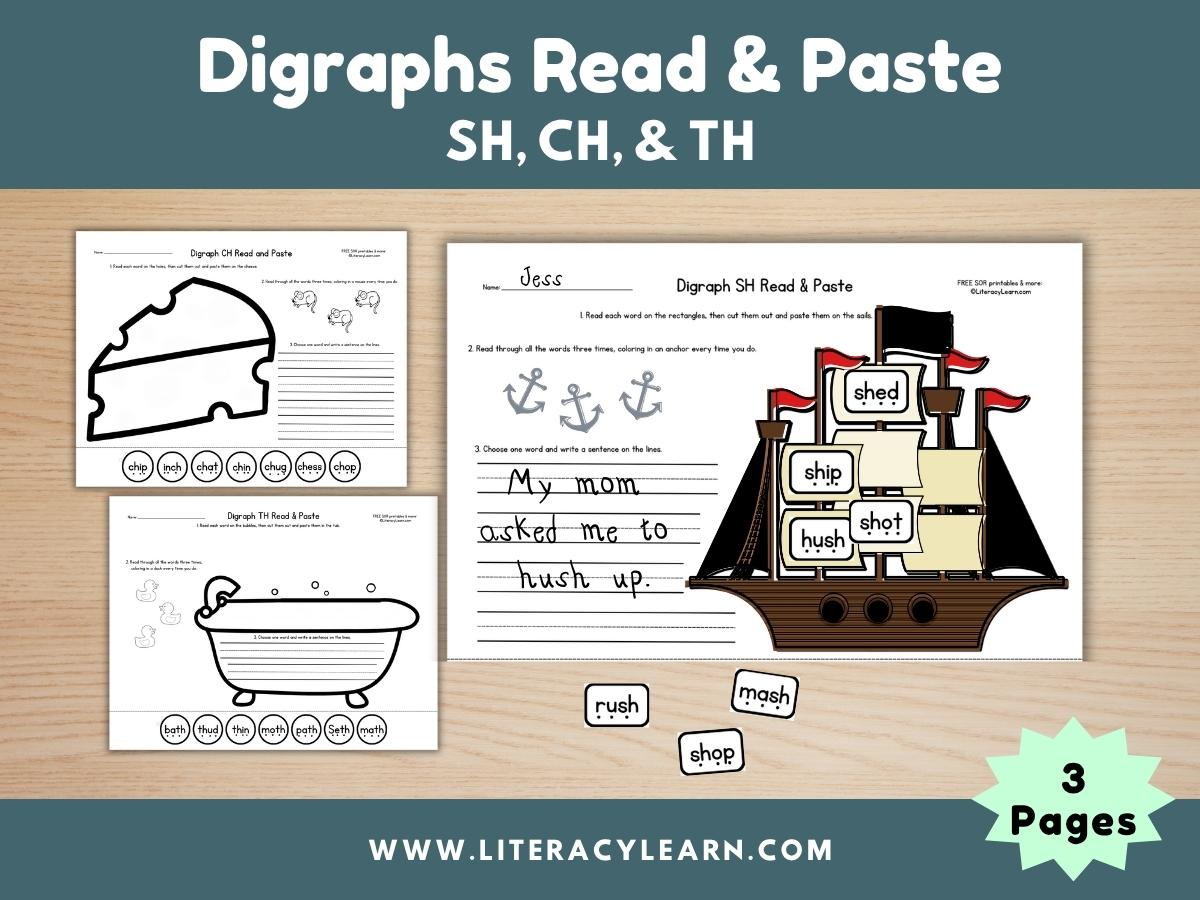 Digraph Words Read & Paste Worksheets - Literacy Learn Unlimited