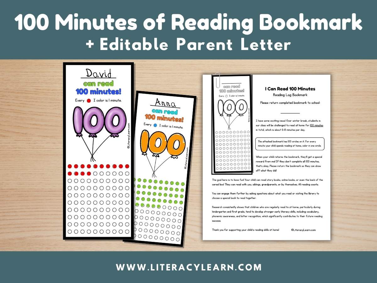 Reading Log Bookmark: 100 Minutes of Reading - Literacy Learn Unlimited