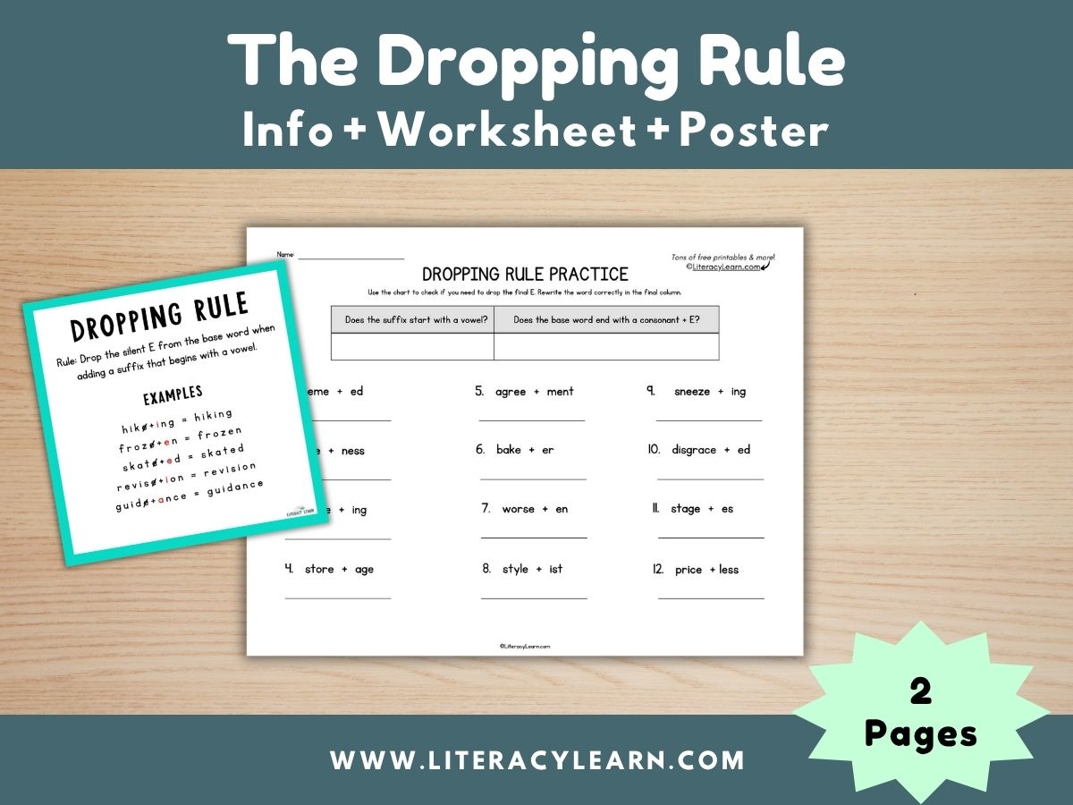 The Dropping Rule + Worksheet & Mini-Poster - Literacy Learn Unlimited