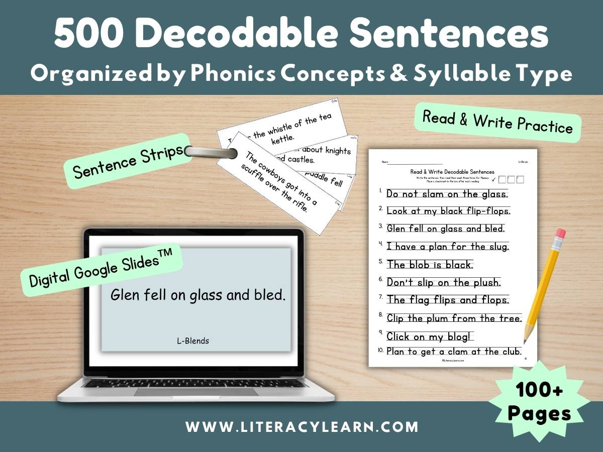 500 Decodable Sentences: Sentence Strips, Google Slides, and Worksheets ...