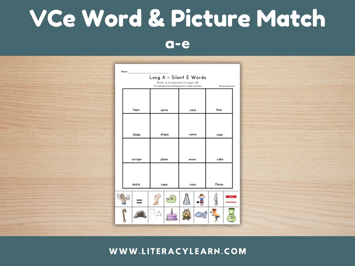 A-E Word & Picture Matching Worksheet (Silent E Words) - Literacy Learn ...