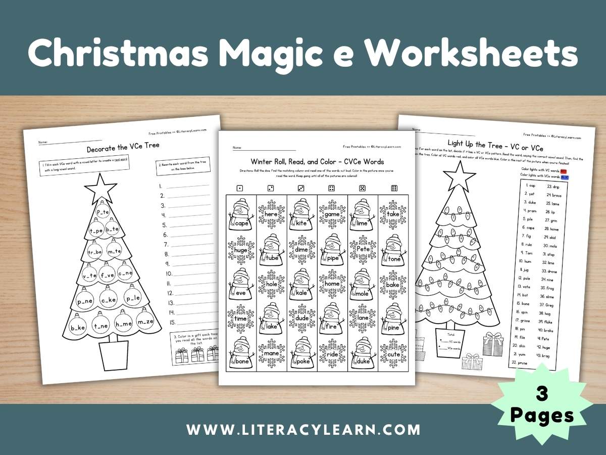 Christmas VCe Worksheets (Silent E) - Literacy Learn Unlimited