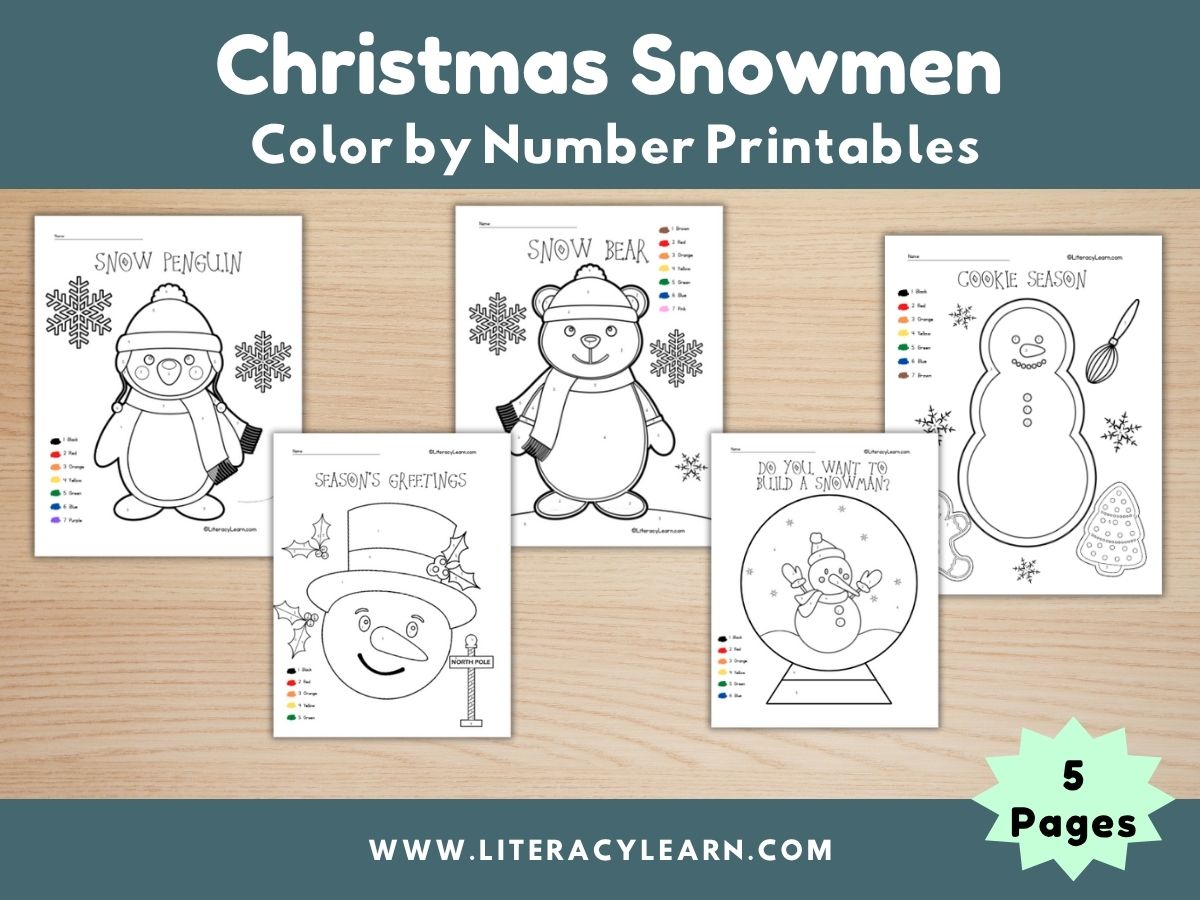 Christmas Snowmen Color by Number Sheets - Literacy Learn Unlimited