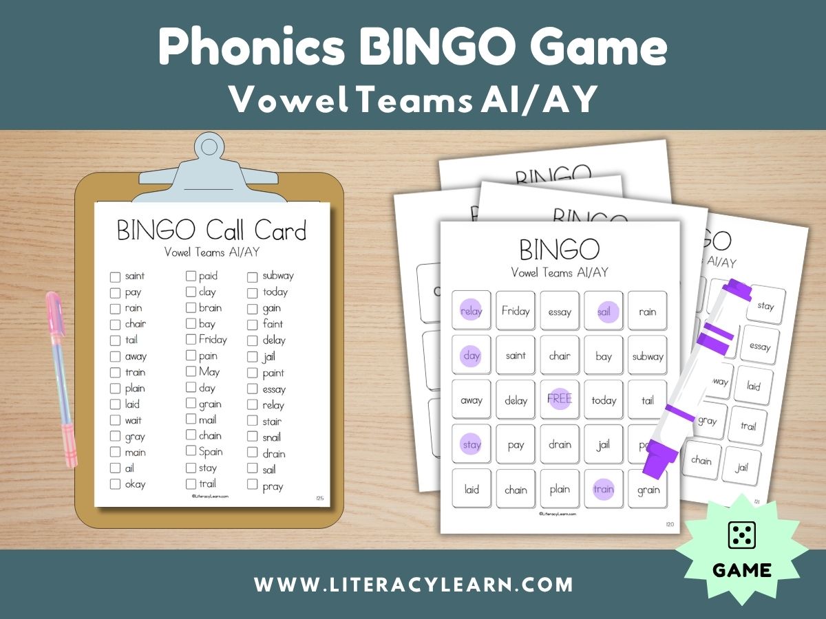 Phonics Bingo: Vowel Teams AI/AY (Long A) - Literacy Learn Unlimited