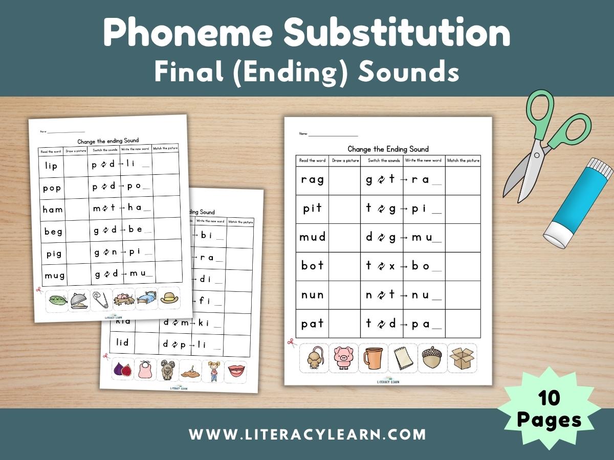 Phoneme Substitution Worksheets: Final Sounds - Literacy Learn Unlimited