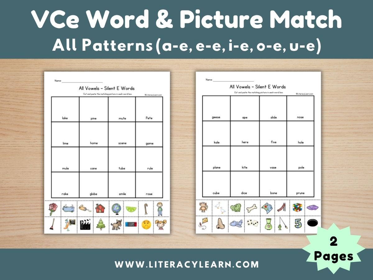 VCe Word & Picture Matching Worksheets (Silent E Words) - Literacy ...