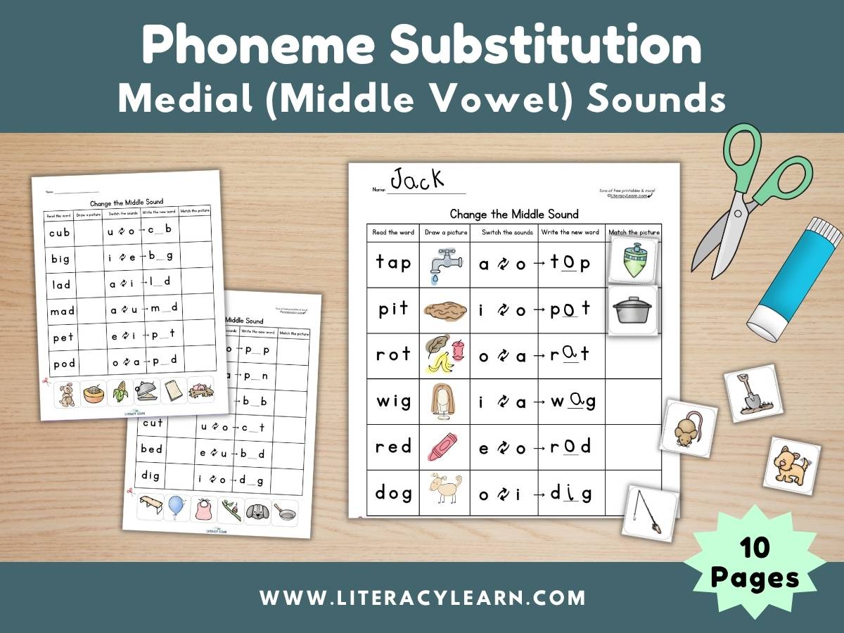 Phoneme Substitution Worksheets: Medial Sounds - Literacy Learn Unlimited