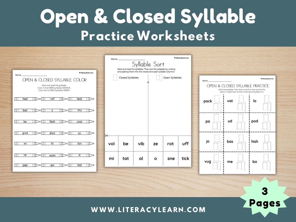 Open and Closed Syllables Practice Worksheets - Literacy Learn Unlimited