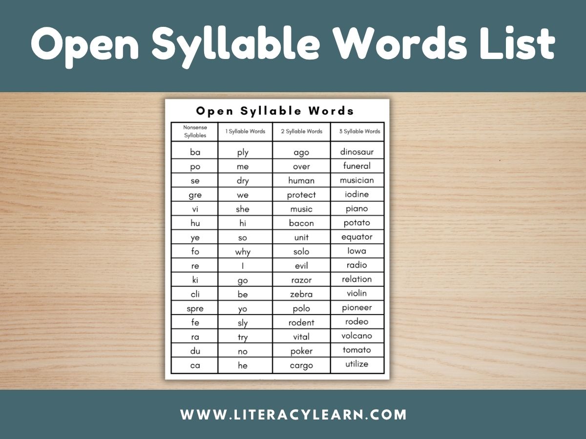 Open Syllable Words List - Literacy Learn Unlimited