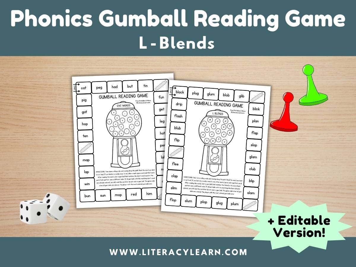 Phonics Gumball Reading Game: L Blends - Literacy Learn Unlimited