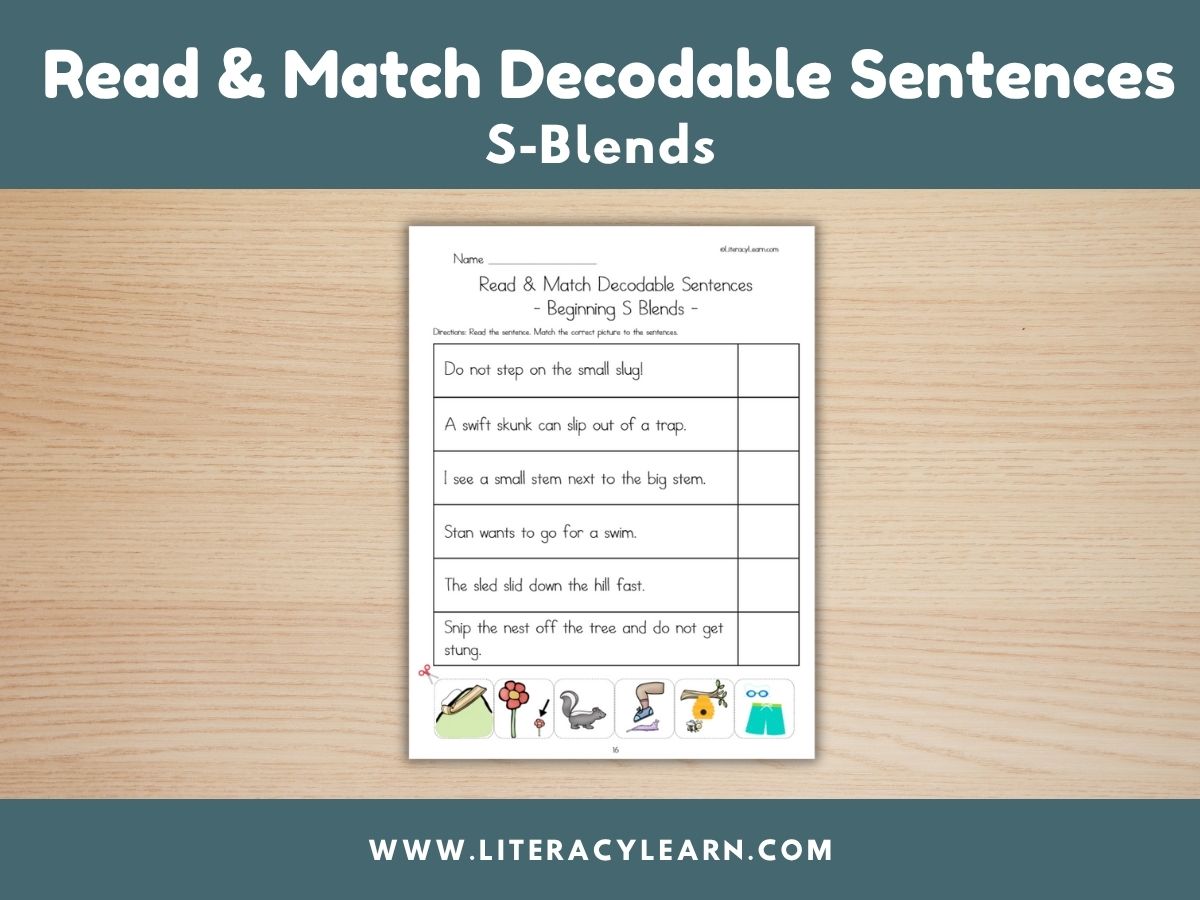 Decodable Sentences Read & Match: S-Blends - Literacy Learn Unlimited