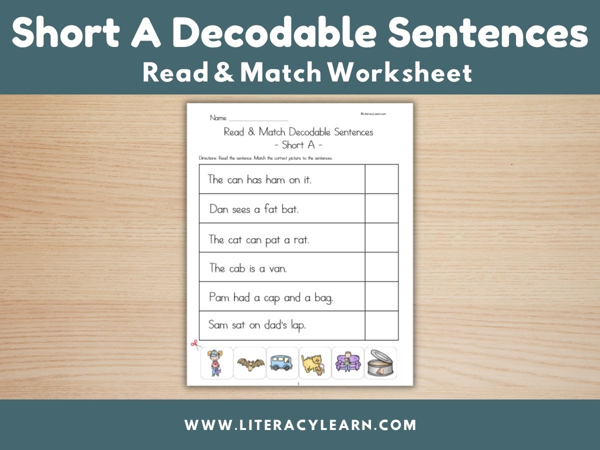 Short A Decodable Sentences: Read & Match Worksheet - Literacy Learn ...