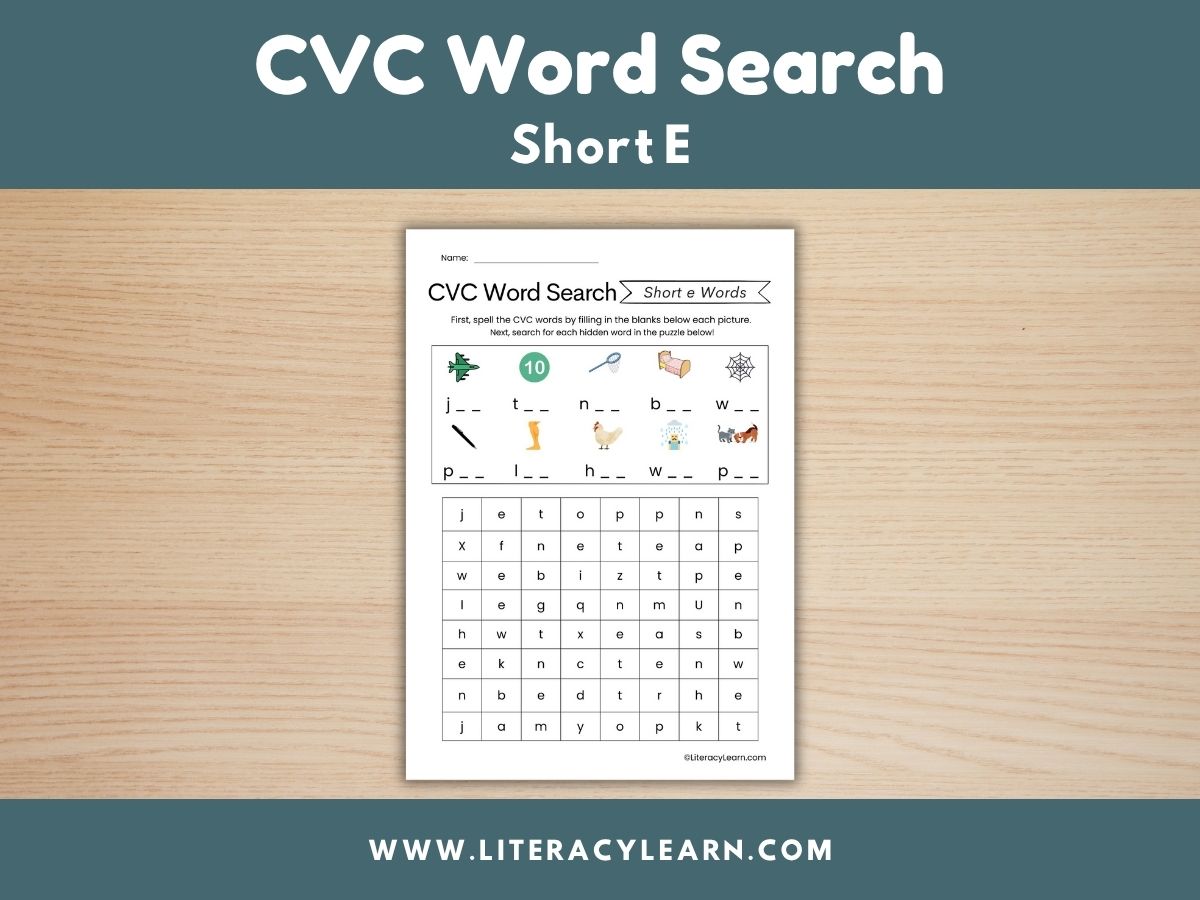 CVC Word Search - Short E - Literacy Learn Unlimited