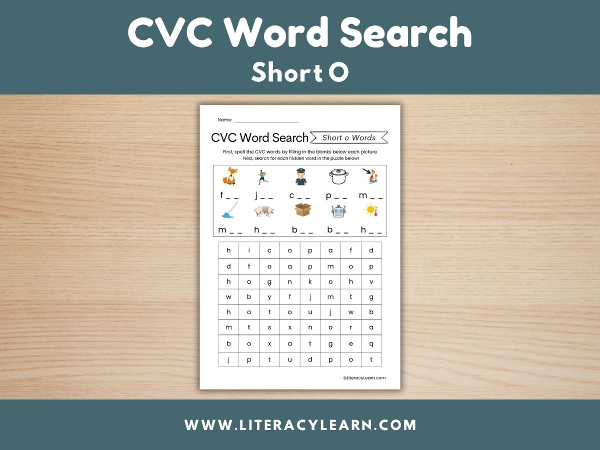CVC Word Search - Short O - Literacy Learn Unlimited
