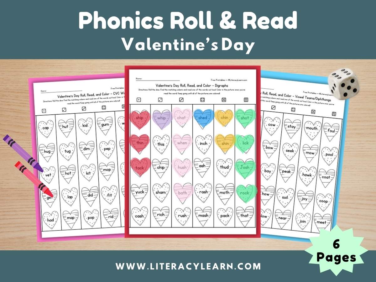 Phonics Roll, Read, and Color Worksheets - Literacy Learn Unlimited