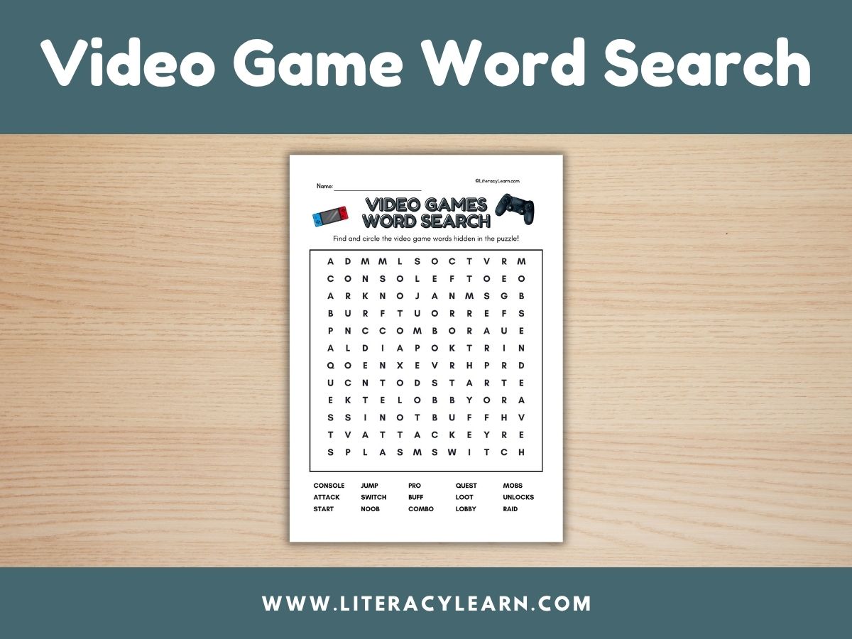 Video Games Word Search - Literacy Learn Unlimited