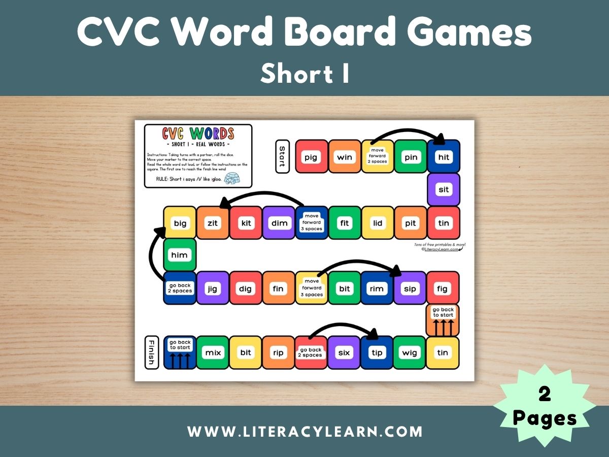 CVC Word Board Games: Short I - Literacy Learn Unlimited