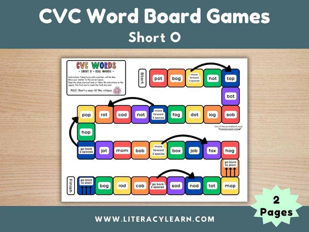 CVC Word Board Games: Short O - Literacy Learn Unlimited