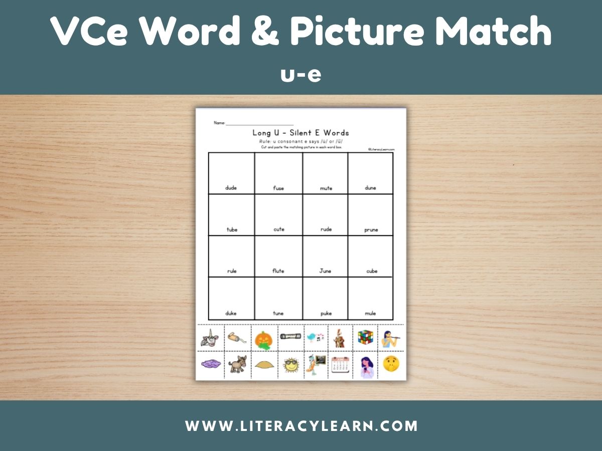 U-E Word & Picture Matching Worksheet (Silent E Words) - Literacy Learn ...