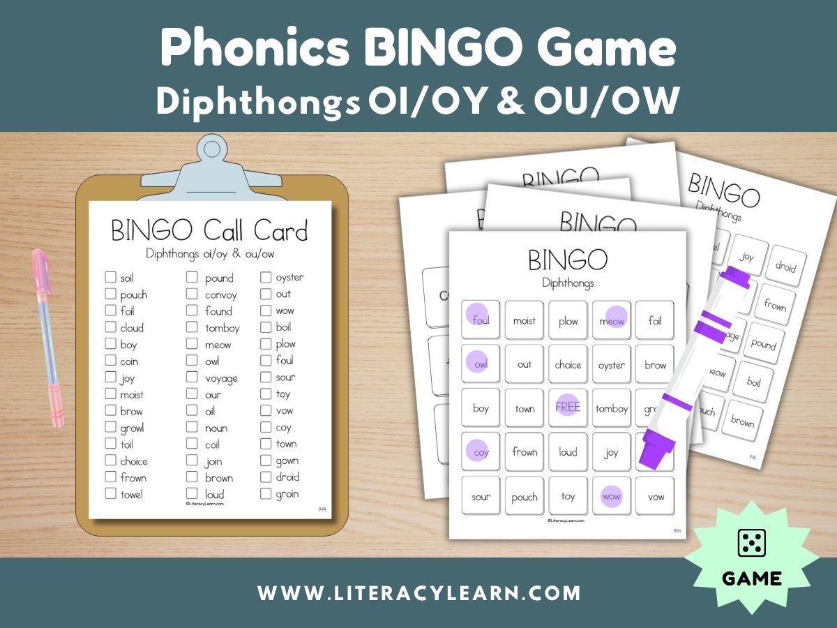 Phonics Bingo: Diphthongs OI/OY & OU/OW - Literacy Learn Unlimited