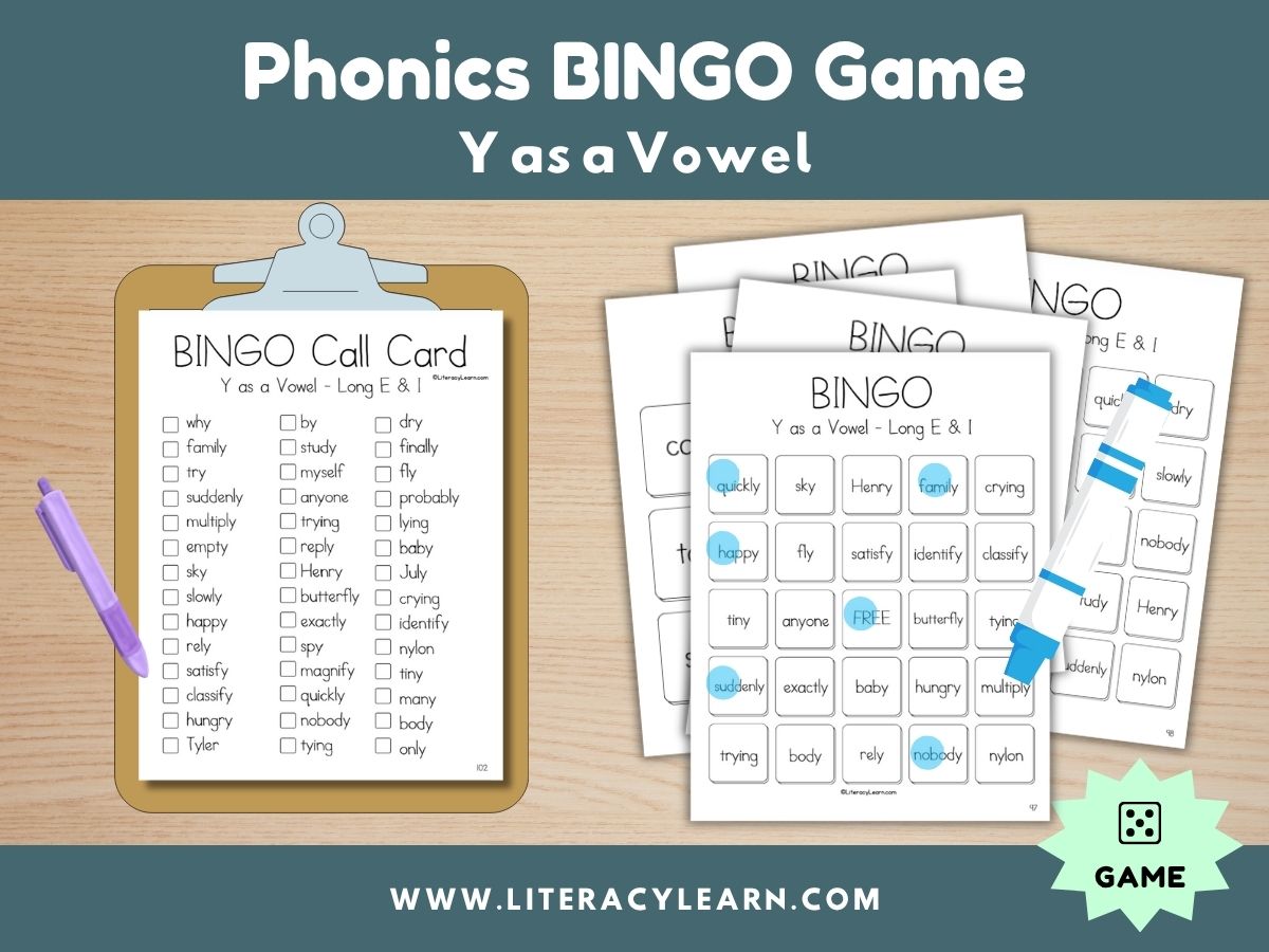 Phonics Bingo: Y as a Vowel (Long E & Long I) - Literacy Learn Unlimited