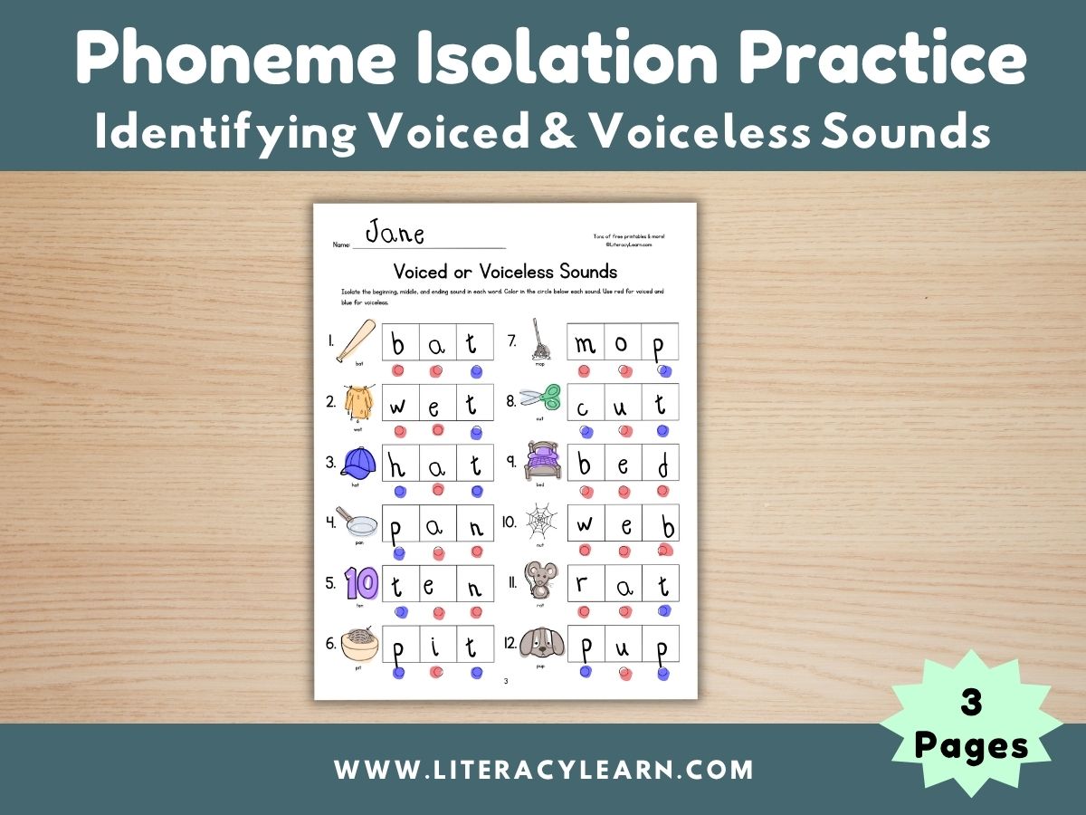 Phoneme Isolation Worksheets + Voiced/Voiceless Sounds - Literacy Learn ...