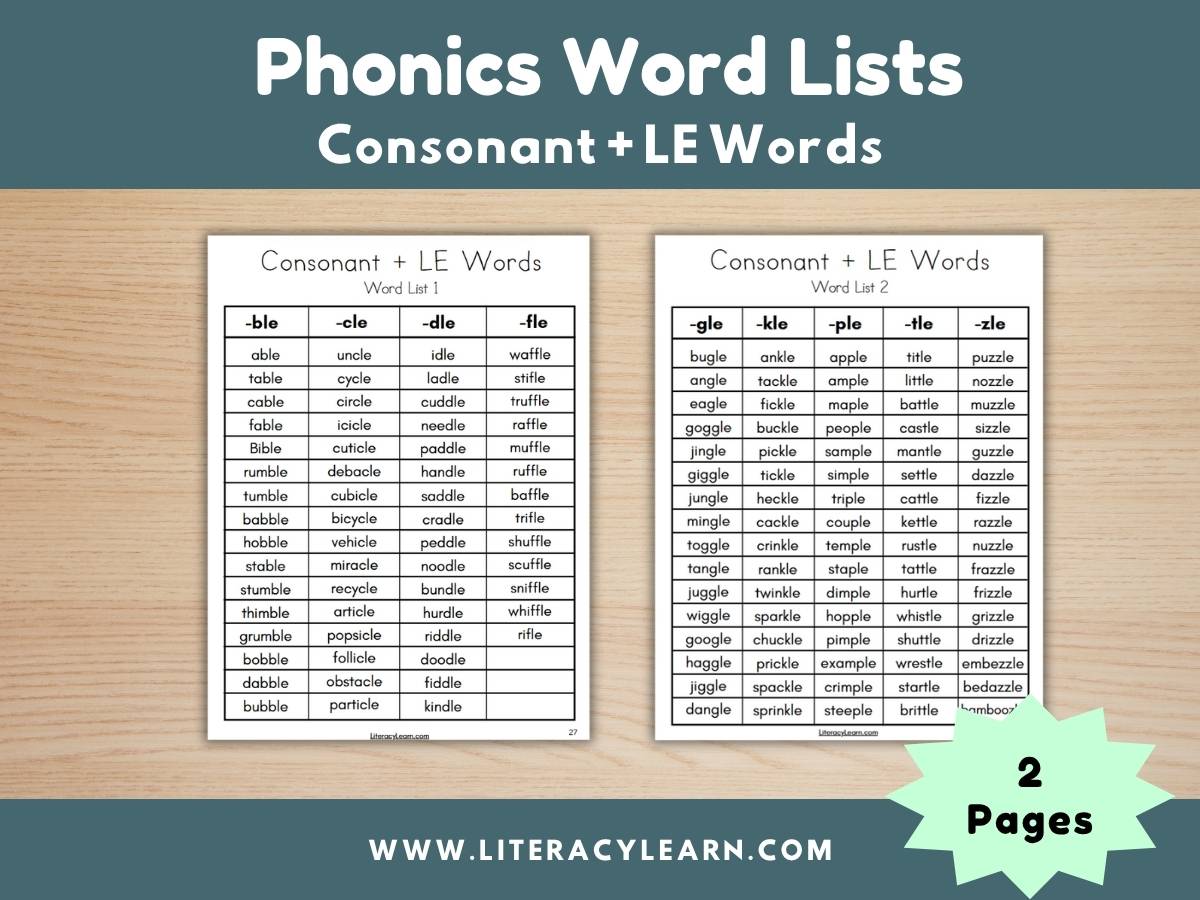 Phonics Word Lists: Consonant + LE Words - Literacy Learn Unlimited