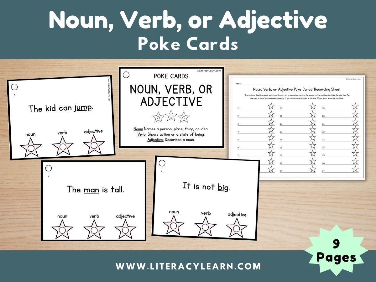 Poke Cards: Noun, Verb, or Adjective - Literacy Learn Unlimited