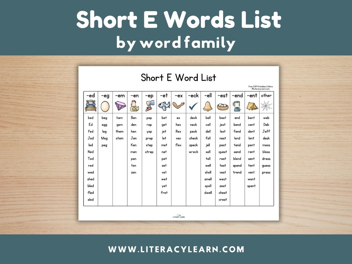 Short E Words List - Literacy Learn Unlimited