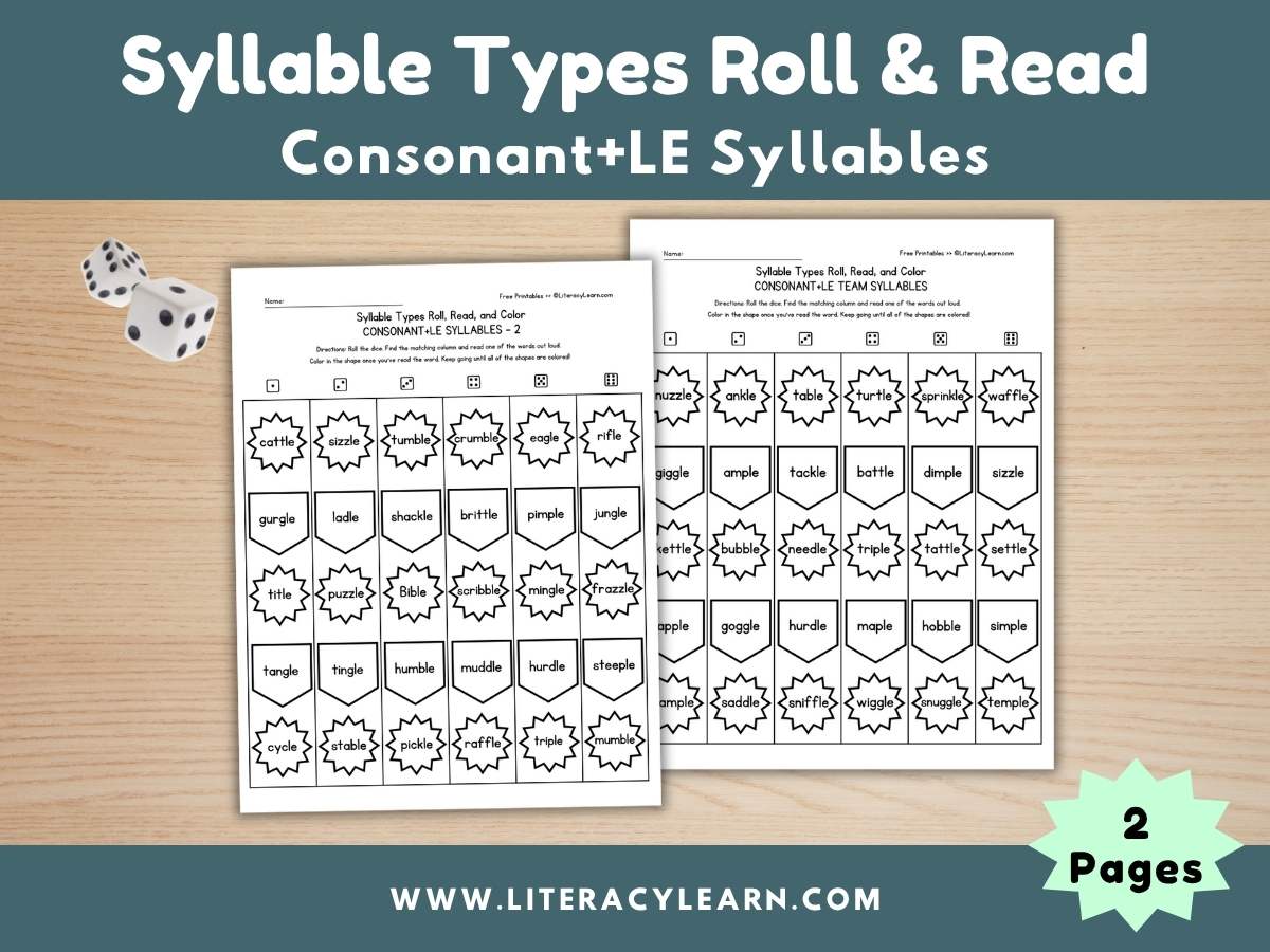 Syllable Types Roll, Read, & Color: Consonant+LE - Literacy Learn Unlimited
