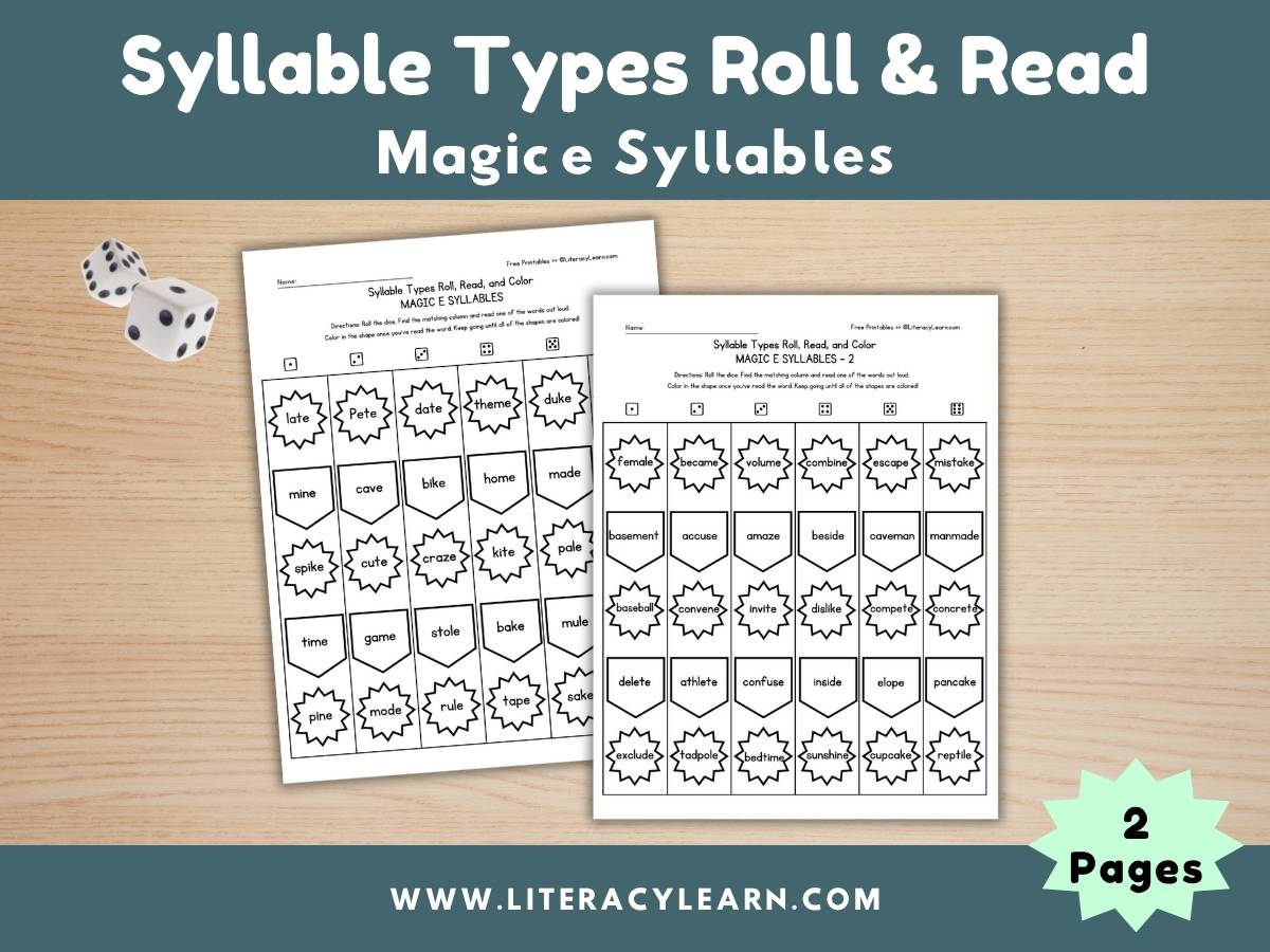 Syllable Types Roll, Read, & Color: VCe Syllables - Literacy Learn ...