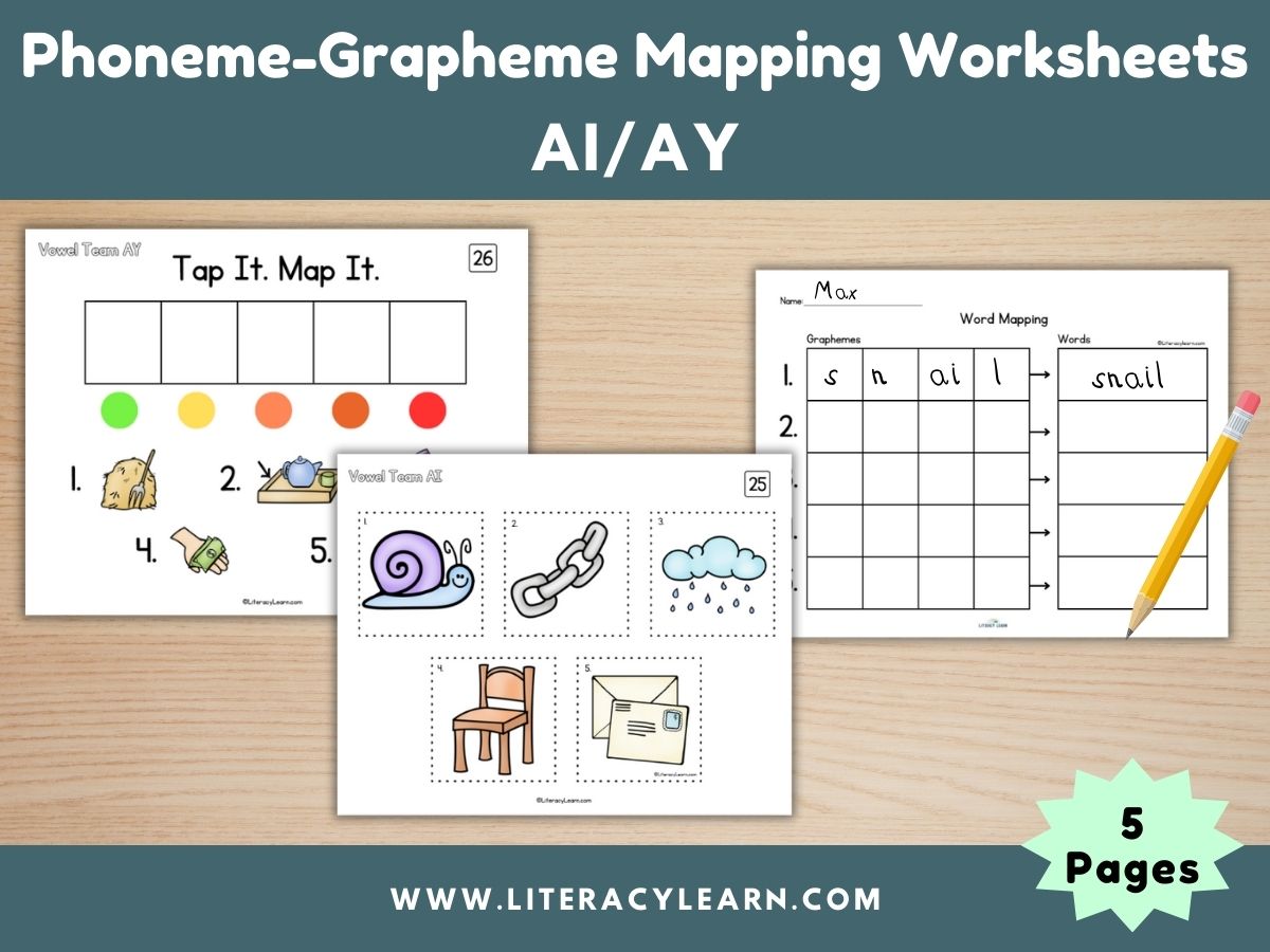 Phoneme-Grapheme Mapping Worksheets: Vowel Teams AI/AY (Long A ...