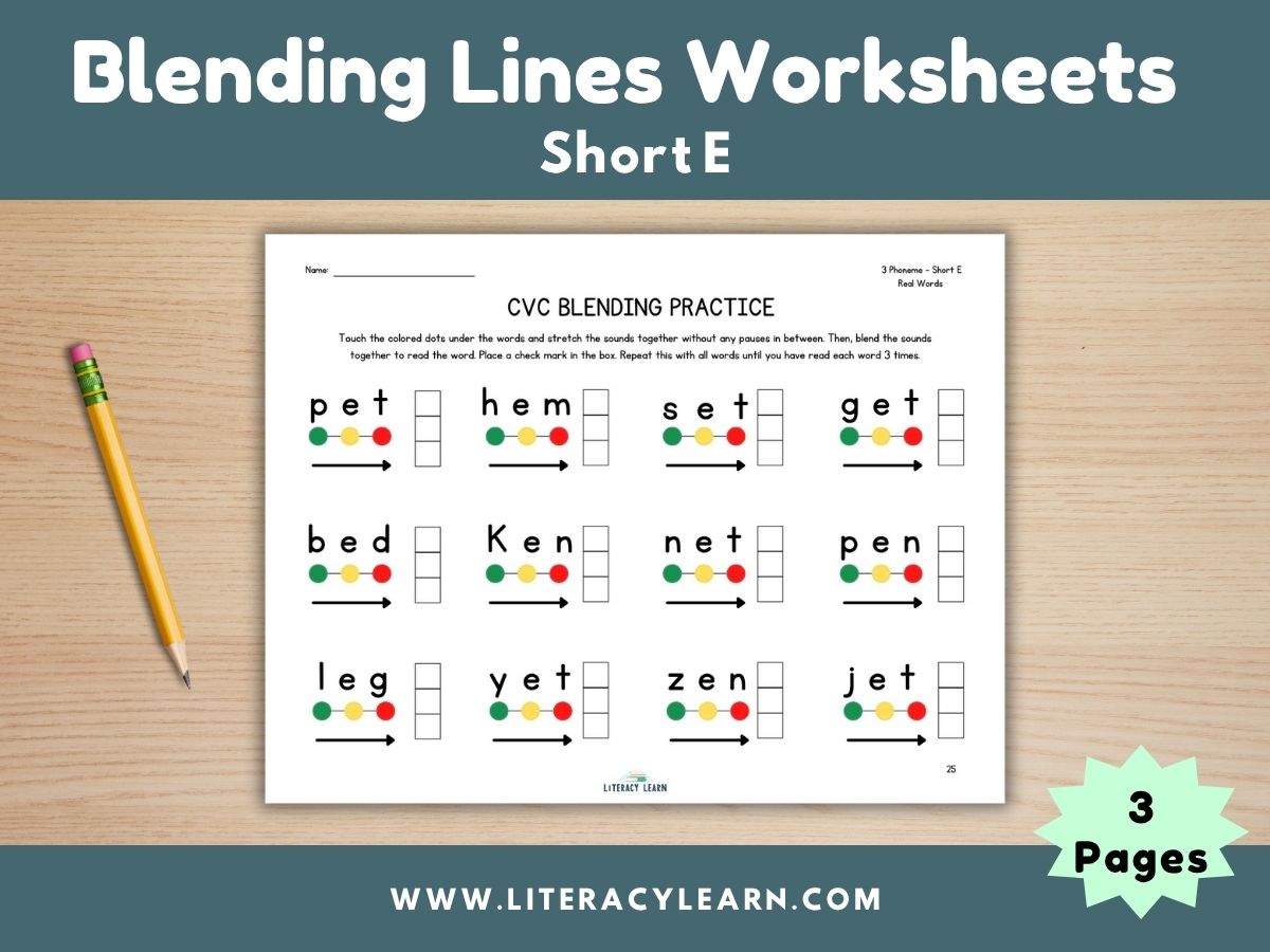 Blending Lines Worksheets: Short E - Literacy Learn Unlimited