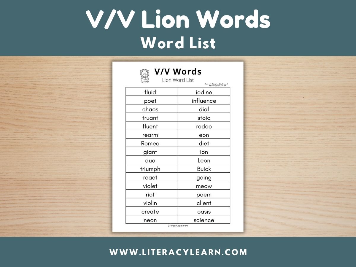 V/V Word List (Lion Words) - Literacy Learn Unlimited