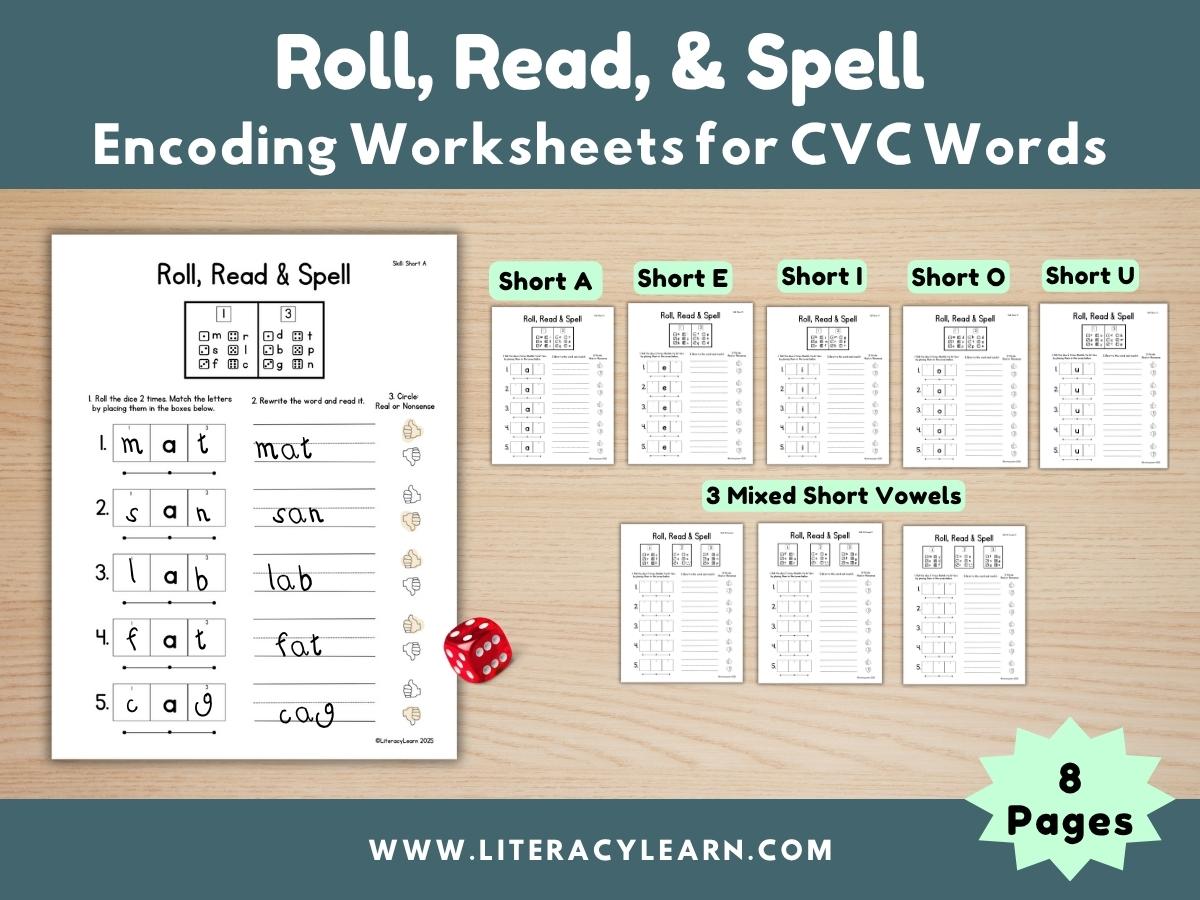 Roll, Read, & Spell Worksheets for Encoding Practice (CVC Words ...