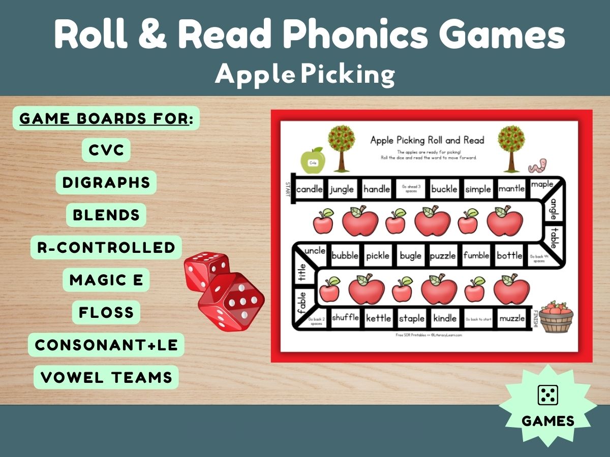 Roll & Read Games: Fall Apple Picking - Literacy Learn Unlimited