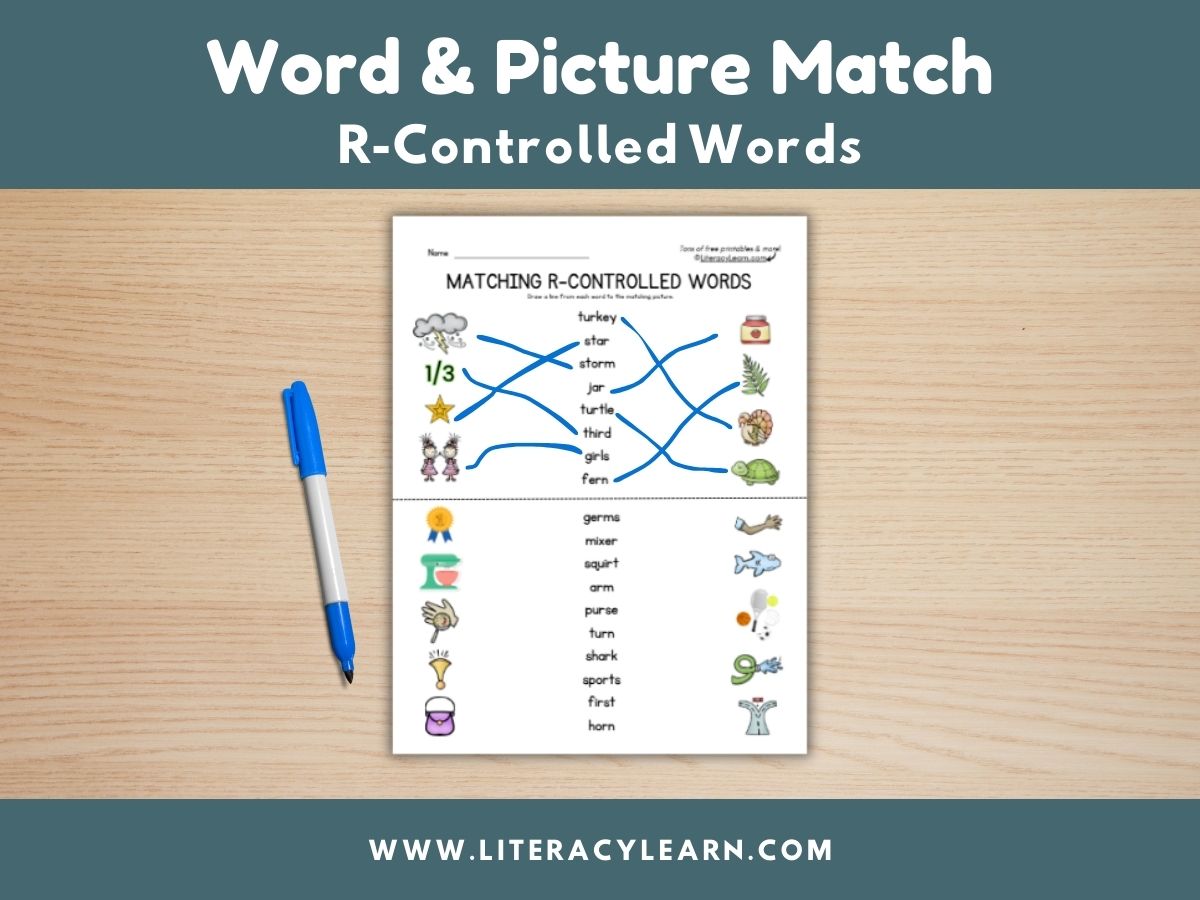 R-Controlled Word & Picture Match Worksheet - Literacy Learn Unlimited