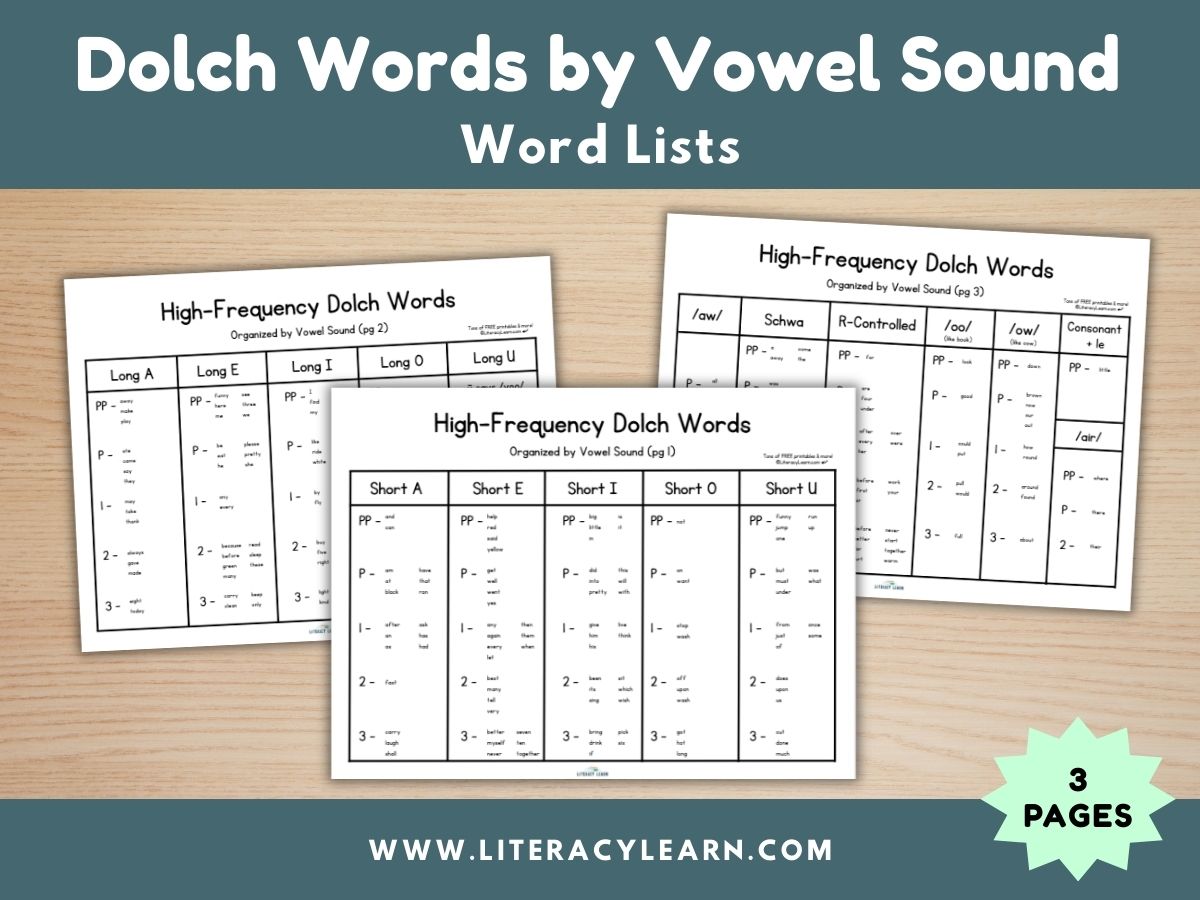 Dolch High Frequency Words Lists Organized by Vowel Sounds - Literacy ...