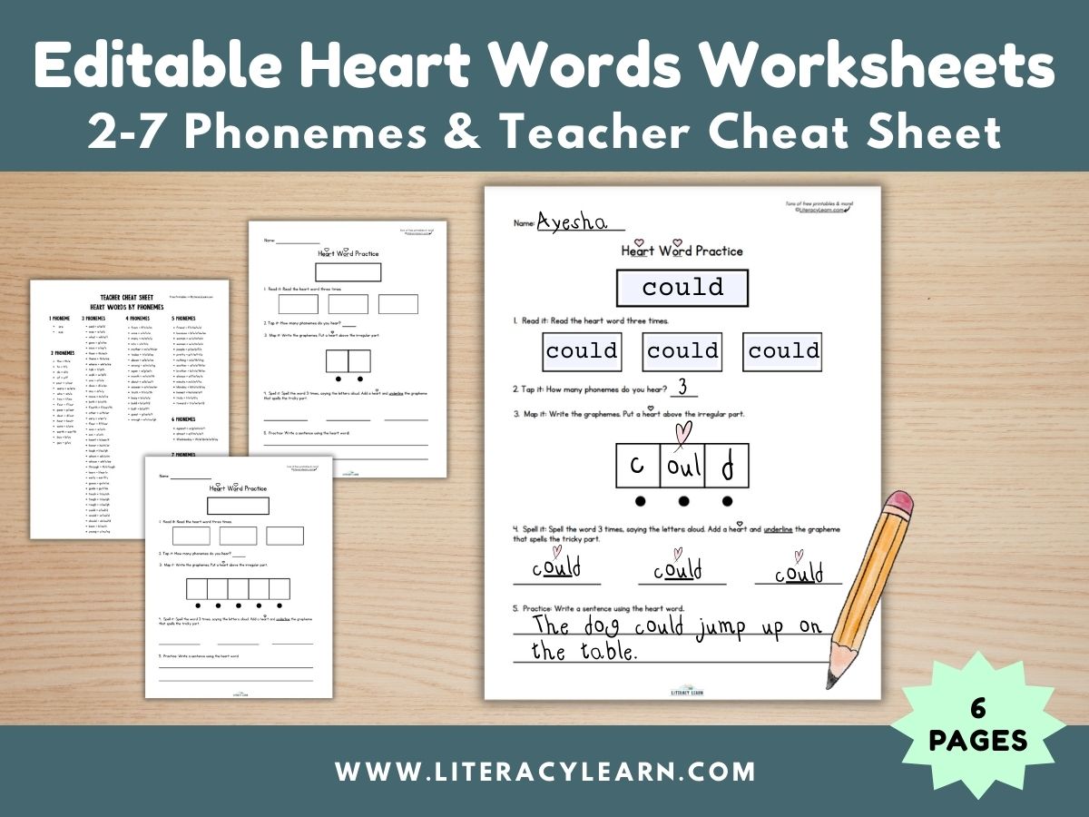 Editable Heart Words Worksheets (+ Teacher Cheat Sheet) - Literacy ...