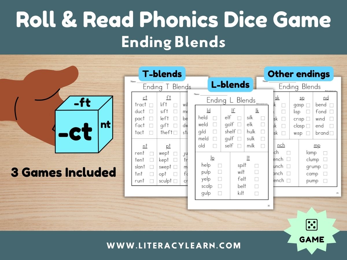 Phonics Dice Roll & Read Game: Ending Blends - Literacy Learn Unlimited