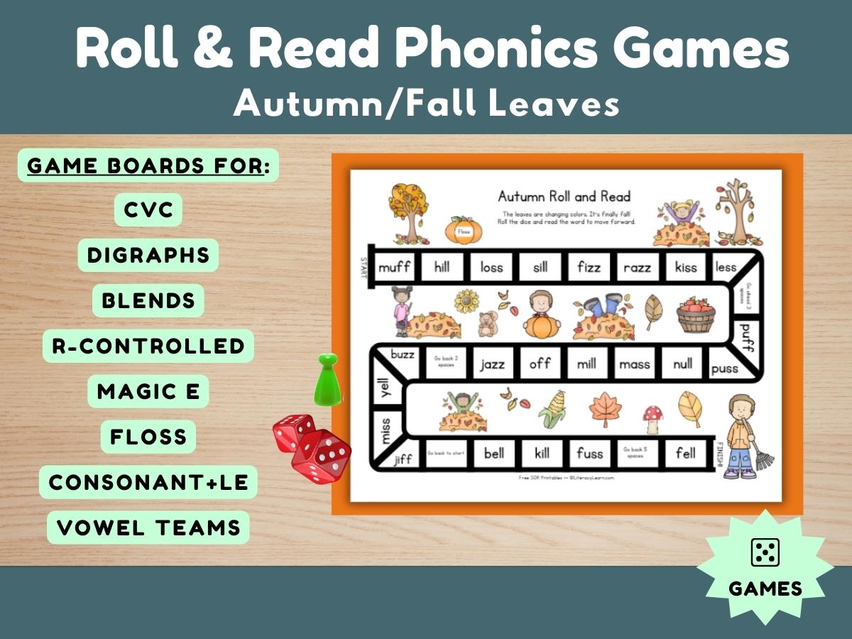 Roll & Read Games: Autumn/Fall Leaves - Literacy Learn Unlimited